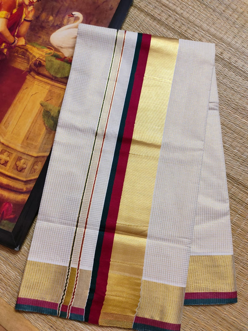 Micro checks kerala cotton saree – The Teal Boutique